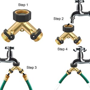 Twinkle Star Garden Hose Splitter 2 Way Heavy Duty, Y Connector Brass Garden Hose Adapter, Hose Bib Splitter with 2 Extra Rubber Washers