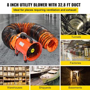 OrangeA Utility Blower Fan, 8 Inches, 230W 882 CFM High Velocity Ventilator w/ 32.8 ft/10 m Duct Hose, Portable Ventilation Fan, Fume Extractor for Exhausting & Ventilating at Home and Job Site