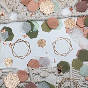 550 Pieces Boho Party Decor, Hexagon Confetti Party Decorations for Baby Shower, Bridal Shower, Birthday Sage Green, Copper