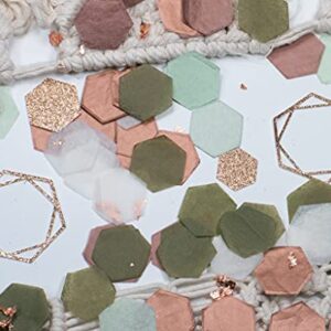 550 Pieces Boho Party Decor, Hexagon Confetti Party Decorations for Baby Shower, Bridal Shower, Birthday Sage Green, Copper