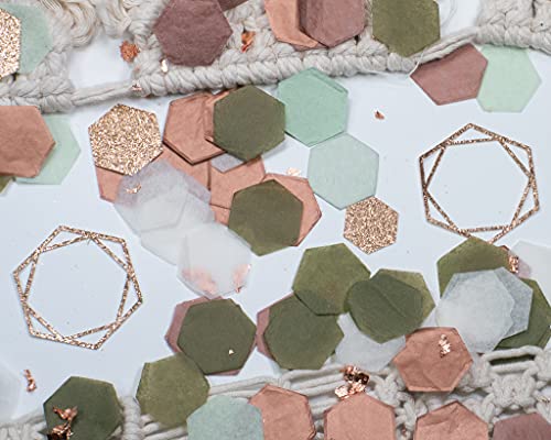 550 Pieces Boho Party Decor, Hexagon Confetti Party Decorations for Baby Shower, Bridal Shower, Birthday Sage Green, Copper