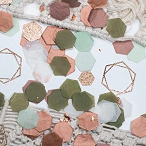 550 Pieces Boho Party Decor, Hexagon Confetti Party Decorations for Baby Shower, Bridal Shower, Birthday Sage Green, Copper