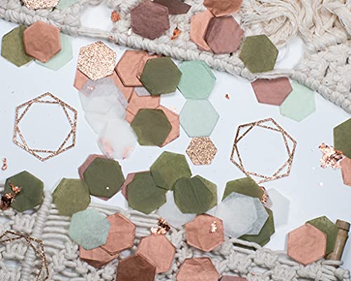 550 Pieces Boho Party Decor, Hexagon Confetti Party Decorations for Baby Shower, Bridal Shower, Birthday Sage Green, Copper