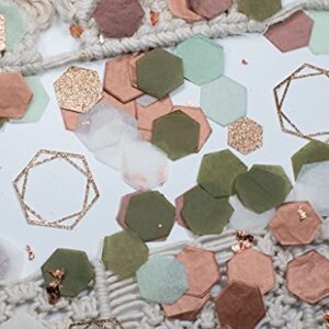 550 Pieces Boho Party Decor, Hexagon Confetti Party Decorations for Baby Shower, Bridal Shower, Birthday Sage Green, Copper