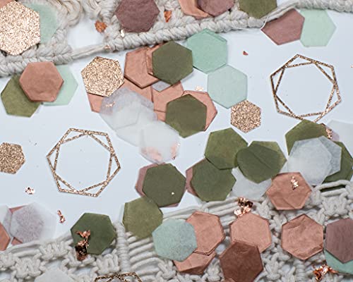 550 Pieces Boho Party Decor, Hexagon Confetti Party Decorations for Baby Shower, Bridal Shower, Birthday Sage Green, Copper