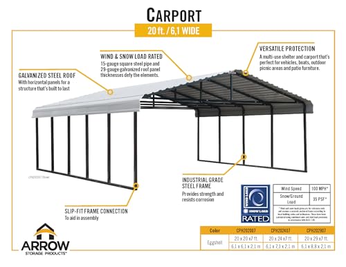 ARROW CPH202007, 20x20, Eggshell Carports, 20' x 20'