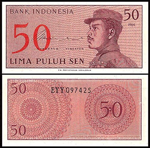 ID 1964 GEM CRISP PAIR OF 1964 INDONESIAN CURRENCY (Farmer and Soldier) Choice Crisp uncirculated