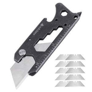 edcfans utility knife multitool keychain, pocket knives box cutter with bottle opener, emergency glass breaker, screwdriver, wrench, hex bit, clip and extra 10 razor blades, cool edc gadgets for men