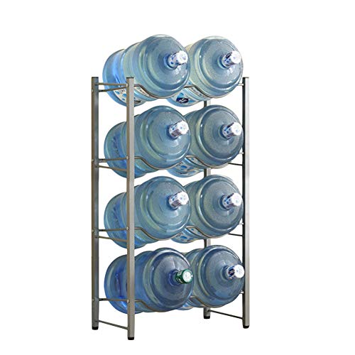 Whiidoom Multi-Tier 5 Gallon Water Bottle Rack Heavy Duty Collapsible Cooler Jug Storage Holder Shelf (4 Layer, Silver)