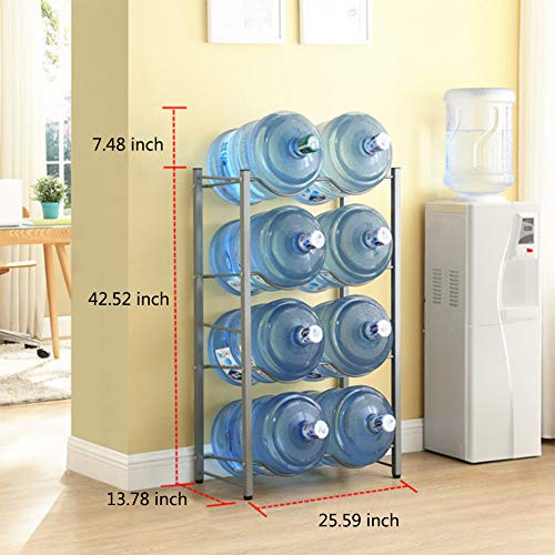 Whiidoom Multi-Tier 5 Gallon Water Bottle Rack Heavy Duty Collapsible Cooler Jug Storage Holder Shelf (4 Layer, Silver)