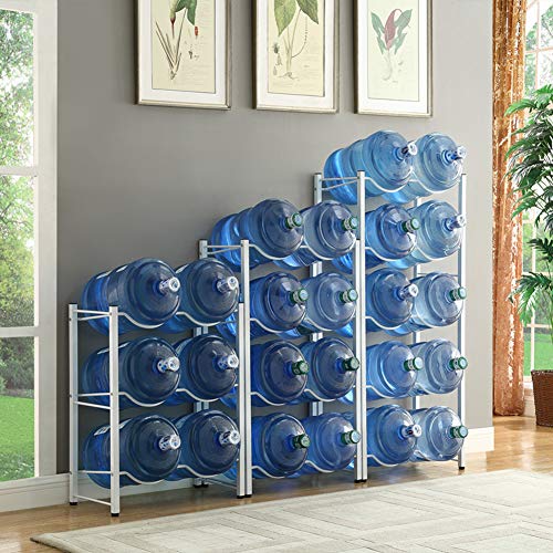 Whiidoom Multi-Tier 5 Gallon Water Bottle Rack Heavy Duty Collapsible Cooler Jug Storage Holder Shelf (4 Layer, Silver)