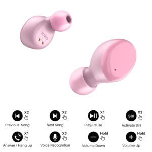 TOZO T6 True Wireless Earbuds Bluetooth 5.3 Headphones Touch Control with Wireless Charging Case IPX8 Waterproof Stereo Earphones in-Ear Built-in Mic Headset Premium Deep Bass Rose Gold