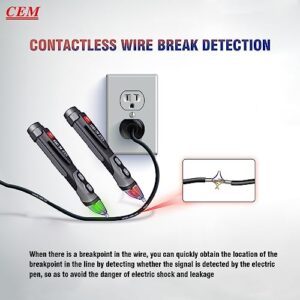 CEM AC-15EX Voltage Tester,Non-Contact Volt Tester, with Dual Range AC 12V-1000V/100V-1000V, Live/Null Wire Tester, Buzzer Alarm, Wire Breakpoint Finder, Flashlight, Ex ib IIB T4 (ATEX)