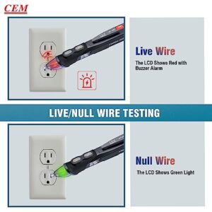 CEM AC-15EX Voltage Tester,Non-Contact Volt Tester, with Dual Range AC 12V-1000V/100V-1000V, Live/Null Wire Tester, Buzzer Alarm, Wire Breakpoint Finder, Flashlight, Ex ib IIB T4 (ATEX)