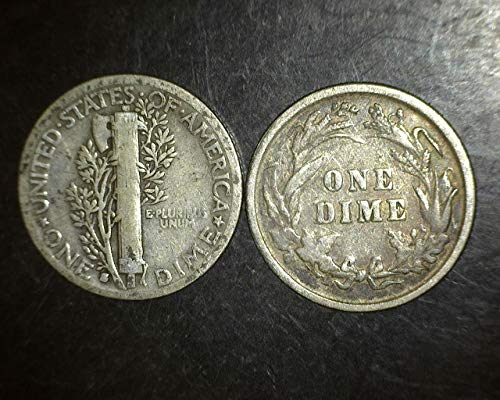 1892 to 1945 PD or S - Set of 2 coins - Mercury and Barber Dimes - 90% Silver - Different Dates from 1892 to 1945 Dimes Seller VG-08 and better