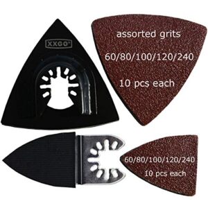 xxgo 102 pcs oscillating sanding pads finger triangle sandpaper for multi tool compatible with bosch dremel rigid milwaukee makita multitool sanding attachments xg3102