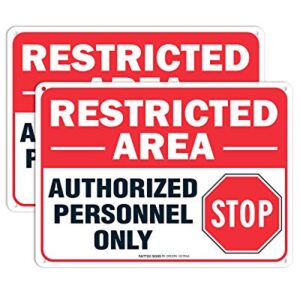 (2 pack) Restricted Area Sign Authorized Personnel Only, Do Not Enter Sign, 10 x 7 Inches .40 Rust Free Aluminum, UV Protected, Weather Resistant, Waterproof, Durable Ink，Easy To Mount