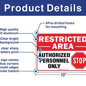 (2 pack) Restricted Area Sign Authorized Personnel Only, Do Not Enter Sign, 10 x 7 Inches .40 Rust Free Aluminum, UV Protected, Weather Resistant, Waterproof, Durable Ink，Easy To Mount