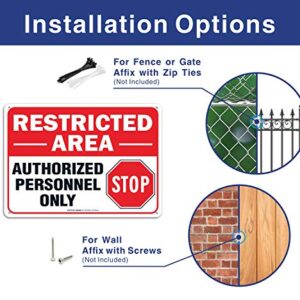 (2 pack) Restricted Area Sign Authorized Personnel Only, Do Not Enter Sign, 10 x 7 Inches .40 Rust Free Aluminum, UV Protected, Weather Resistant, Waterproof, Durable Ink，Easy To Mount