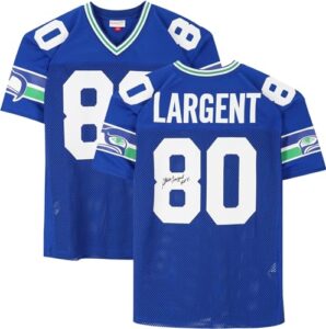 steve largent seattle seahawks autographed blue authentic mitchell & ness jersey with "hof 95" inscription - autographed nfl jerseys