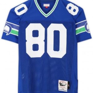 Steve Largent Seattle Seahawks Autographed Blue Authentic Mitchell & Ness Jersey with "HOF 95" Inscription - Autographed NFL Jerseys