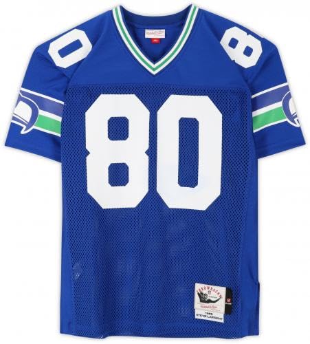 Steve Largent Seattle Seahawks Autographed Blue Authentic Mitchell & Ness Jersey with "HOF 95" Inscription - Autographed NFL Jerseys