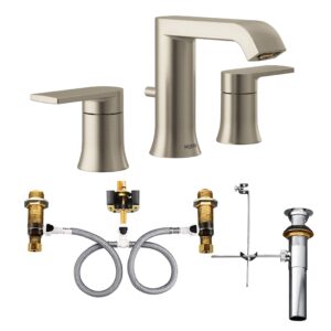 moen t6708bn-9000 genta two-handle widespread bathroom faucet with valve, brushed nickel