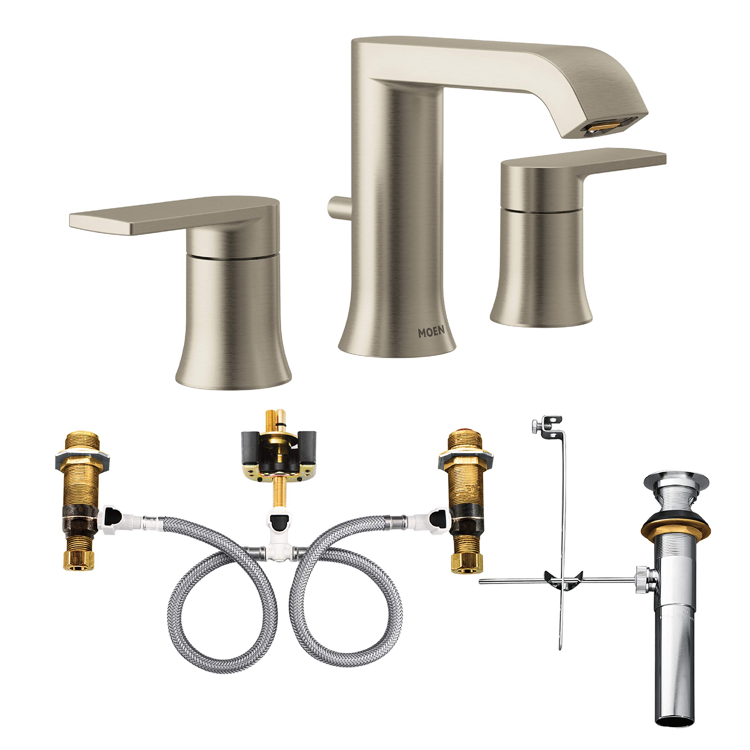 Moen T6708BN-9000 Genta Two-Handle Widespread Bathroom Faucet with Valve, Brushed Nickel