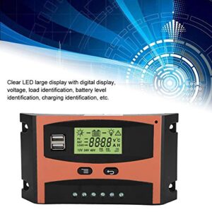 Solar Charge Controller-60A Solar Charge Controller, 12V/24V MPPT Solar Panel Controller Solar Panel Intelligent Regulator Auto Battery Controller with Dual USB Port and PWM LCD Display(60A)