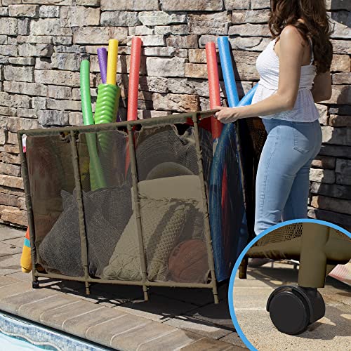 Essentially Yours Pool Noodles Holder, Toys, Floats, Balls and Floats Equipment Mesh Rolling Storage Organizer Bin, XXL, Brown Style 455119