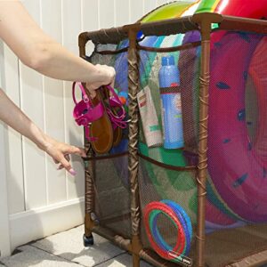 Essentially Yours Pool Noodles Holder, Toys, Floats, Balls and Floats Equipment Mesh Rolling Storage Organizer Bin, XXL, Brown Style 455119