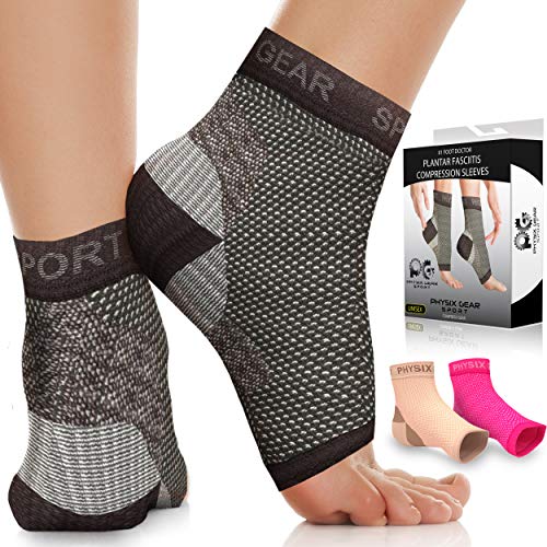 Physix Gear Sport Plantar Fasciitis Socks with Arch Support for Men & Women - Ankle Compression Sleeve, Toeless Compression Socks Foot Pain Relief, Ankle Swelling - Better than Night Splint, Black XXL