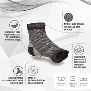 Physix Gear Sport Plantar Fasciitis Socks with Arch Support for Men & Women - Ankle Compression Sleeve, Toeless Compression Socks Foot Pain Relief, Ankle Swelling - Better than Night Splint, Black XXL