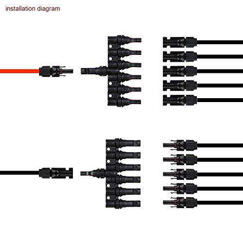 JJDD Carkio T Branch Connector,1 Pair Male Female 1 to 6 Solar Panel Cable Connectors Photovoltaic Connectors Adapter Compatible with Solar Panels -2 Pack