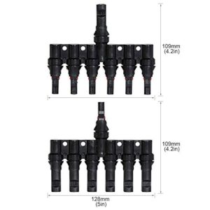 JJDD Carkio T Branch Connector,1 Pair Male Female 1 to 6 Solar Panel Cable Connectors Photovoltaic Connectors Adapter Compatible with Solar Panels -2 Pack