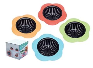 tmflove kitchen sink strainer 4 pack, pouring strainers，drain filterlarge wide rim 4.5" diameter (4.5" diameter, 4 color)