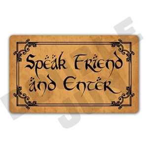 doublejun funny speak friend and enter entrance mat floor rug indoor/front door mats home decor machine washable rubber non slip backing 29.5"(w) x 17.7"(l)