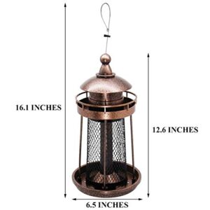 Twinkle Star Wild Bird Feeder Hanging for Garden Yard Outside Decoration, Panorama Gazebo Birdfeeder, Lighthouse Shaped (Copper Red)