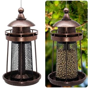 Twinkle Star Wild Bird Feeder Hanging for Garden Yard Outside Decoration, Panorama Gazebo Birdfeeder, Lighthouse Shaped (Copper Red)