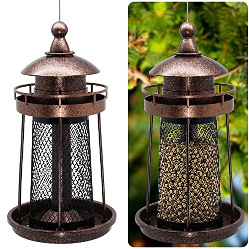 Twinkle Star Wild Bird Feeder Hanging for Garden Yard Outside Decoration, Panorama Gazebo Birdfeeder, Lighthouse Shaped (Copper Red)