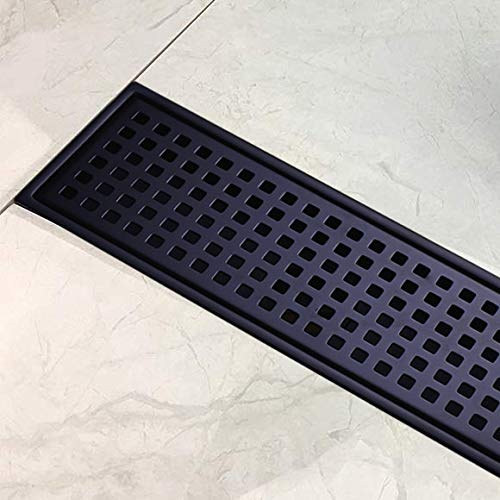 Orhemus Linear Shower Floor Drain with Removable Cover Grid Grate 12 inch Long Rectangle, SUS 304 Stainless Steel Matte Black Plated Finish