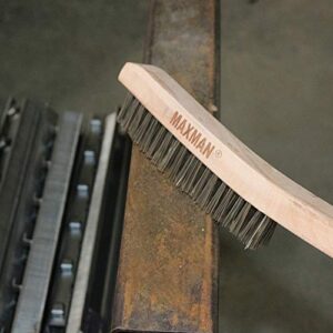 Wire Brush,Stainless Steel Wire Scratch Brush for Cleaning Rust with 14" Long Curved Beechwood Handle,Large