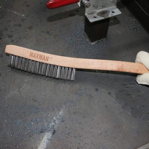 Wire Brush,Stainless Steel Wire Scratch Brush for Cleaning Rust with 14" Long Curved Beechwood Handle,Large