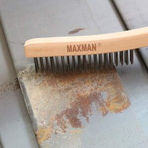 Wire Brush,Stainless Steel Wire Scratch Brush for Cleaning Rust with 14" Long Curved Beechwood Handle,Large