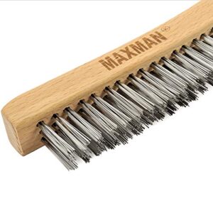 Wire Brush,Stainless Steel Wire Scratch Brush for Cleaning Rust with 14" Long Curved Beechwood Handle,Large