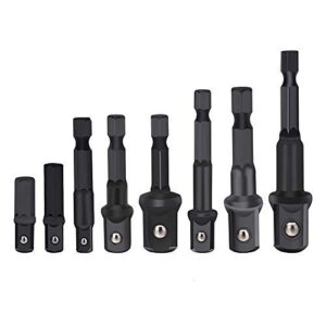 horusdy 8-piece impact grade power drill sockets adapter sets, hex shank impact driver socket adapter, socket to drill adapter 1/4" 3/8" 1/2" impact driver adapter