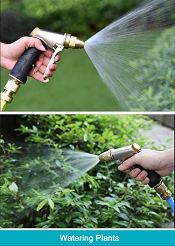 ESOW Garden Hose Nozzle 100% Heavy Duty Metal, Full Brass Nozzle & ABS Non-slip Ergonomic Grip, 4 Watering Patterns, High Pressure Metal Spray Gun for Watering Plants, Car Wash and Showering Dog