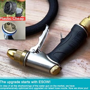 ESOW Garden Hose Nozzle 100% Heavy Duty Metal, Full Brass Nozzle & ABS Non-slip Ergonomic Grip, 4 Watering Patterns, High Pressure Metal Spray Gun for Watering Plants, Car Wash and Showering Dog