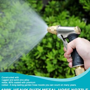 ESOW Garden Hose Nozzle 100% Heavy Duty Metal, Full Brass Nozzle & ABS Non-slip Ergonomic Grip, 4 Watering Patterns, High Pressure Metal Spray Gun for Watering Plants, Car Wash and Showering Dog