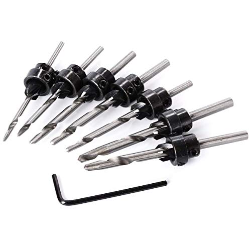 22PC Countersink Drill Bit Set W/Adjustable Depth Stop Collars Counterbore Drill Woodworkers Hole Cutter Screw Drill